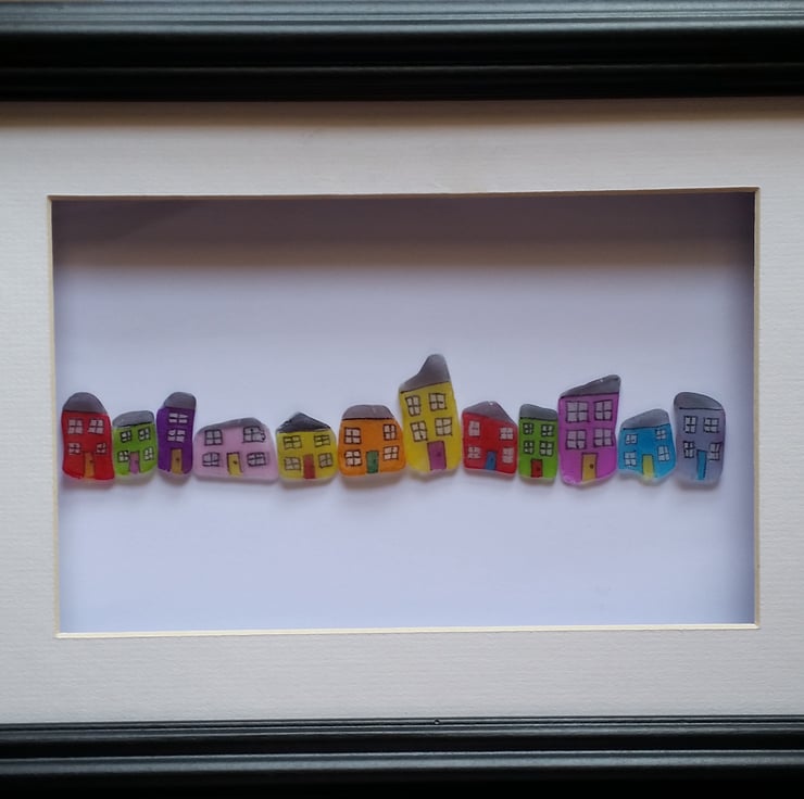 Sea Glass Houses, pebble art, sea glass art, - Folksy