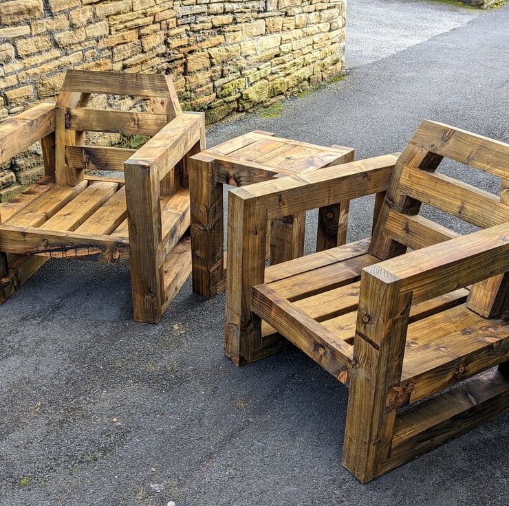 Rustic-Industrial Solid Wood Garden Chair mediu... - Folksy