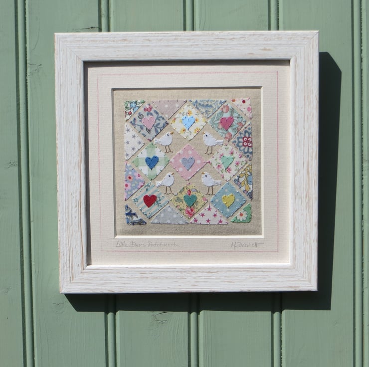 Little Doves Patchwork, framed, finely hand-sti... - Folksy