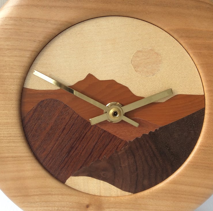 Clock, Hand Cut Wood Veneered Face and Lathe Tu... - Folksy