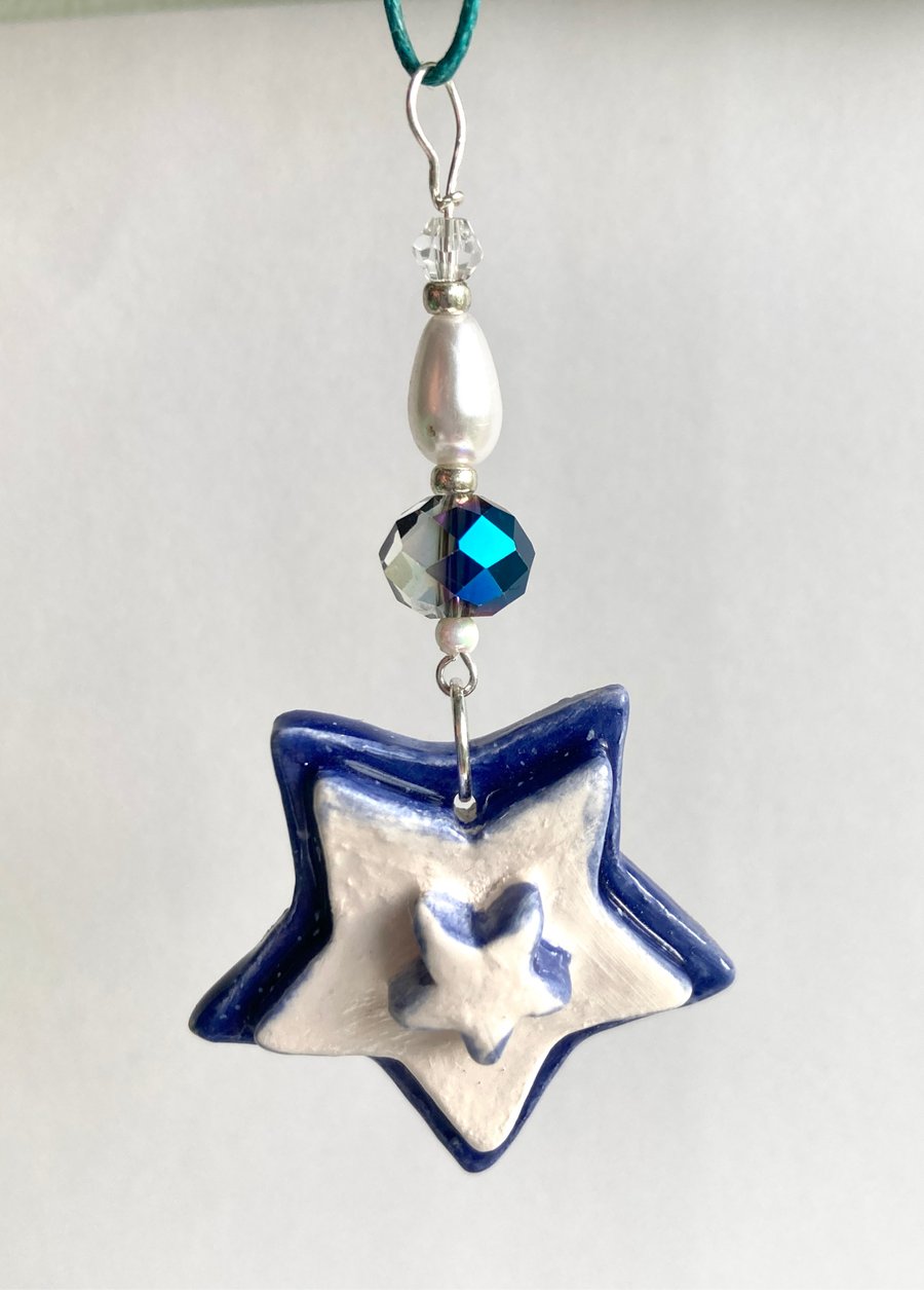 Triple Ceramic Star hanging decoration - Folksy