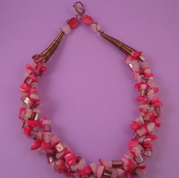 Pink Shell, Rose Quartz Short Necklace, Pink Ne... - Folksy