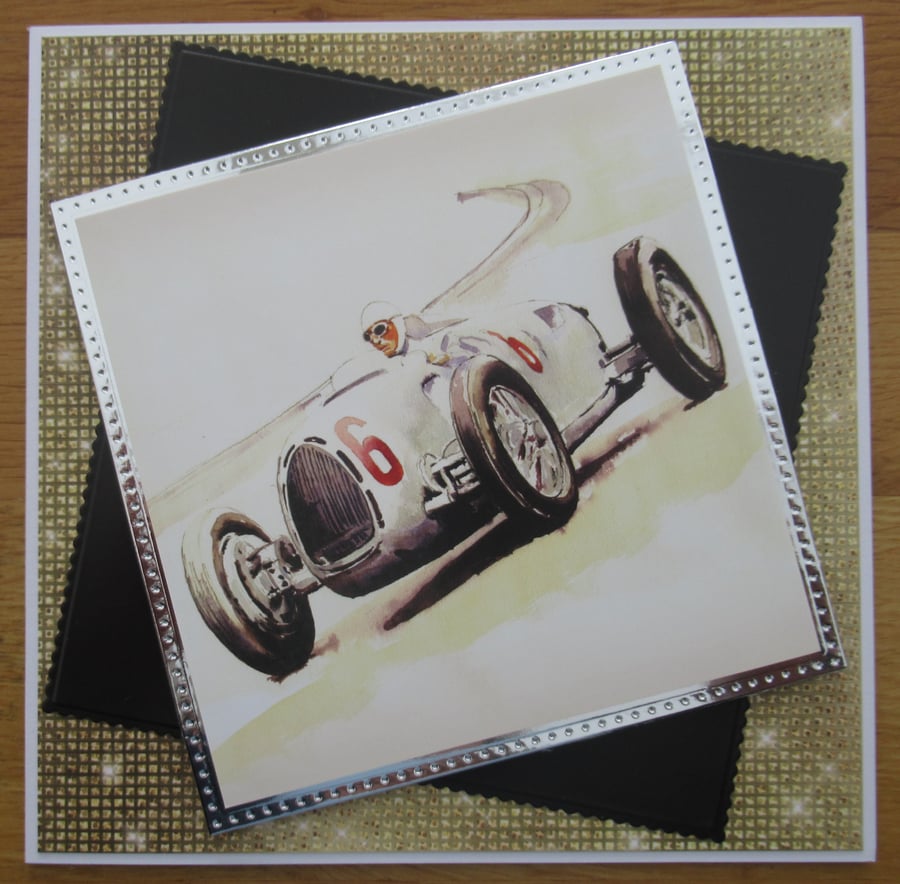 Vintage Racing Car - 7x7" Father's Day Card - Folksy