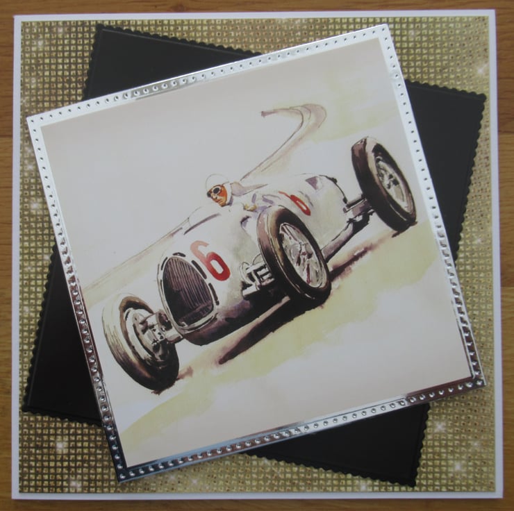 Vintage Racing Car - 7x7" Father's Day Card - Folksy