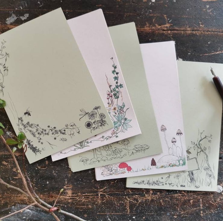 Nature note paper selection pack, illustrated w... - Folksy