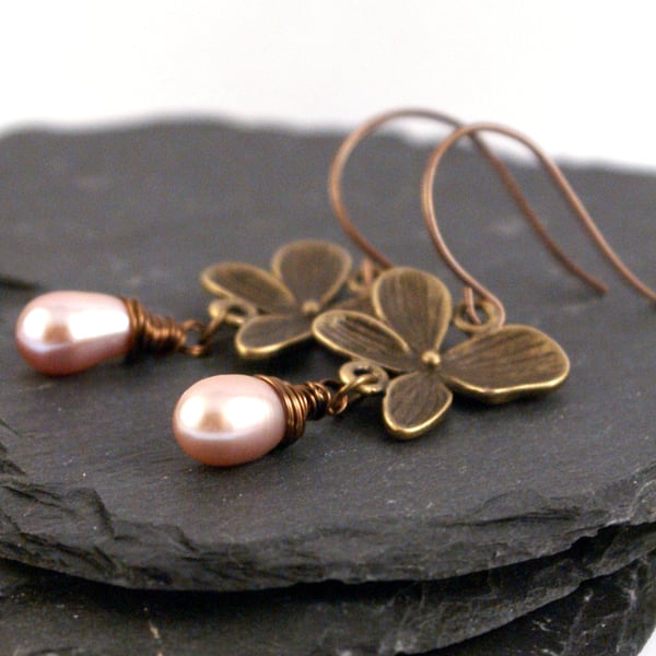 Dusky Pearl - Wire Wrapped Freshwater Pearl Ear... - Folksy