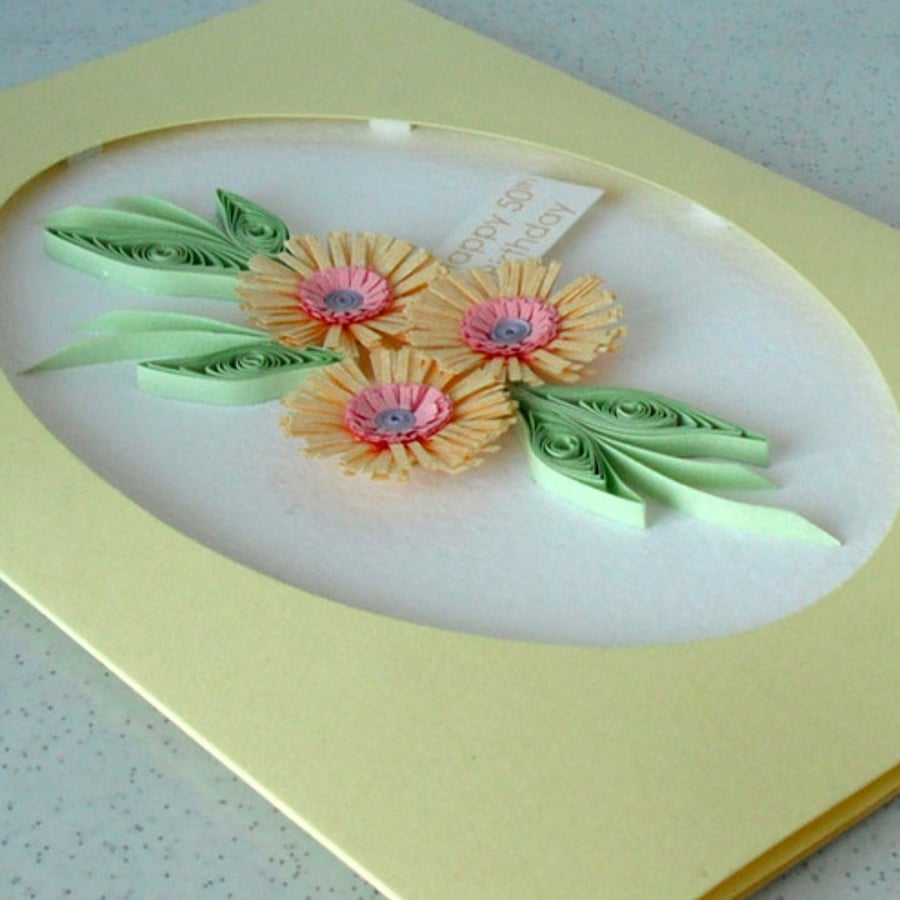 Quilled 50th birthday card, personalised - Folksy