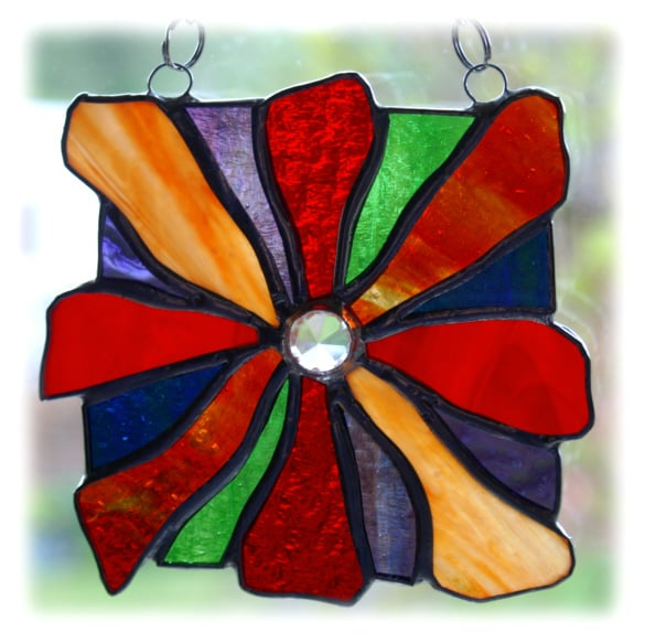 RESERVED Rainbow Fire Stained Glass Suncatcher ... - Folksy