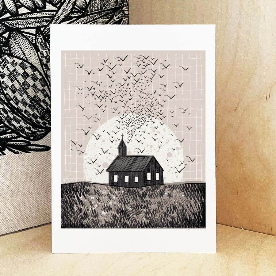 Norwegian Church Print - A5 - Scandi Landscape ... - Folksy