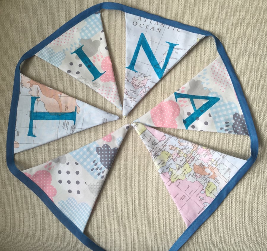 Personalised World Map and Cloud Bunting 2m (in... - Folksy