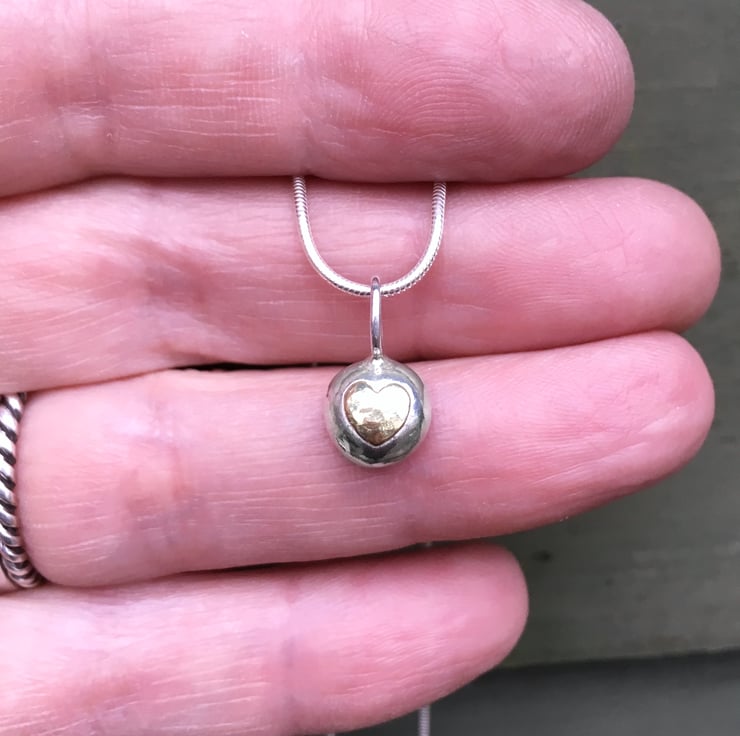 Silver and gold heart pebble pendant and chain - Folksy