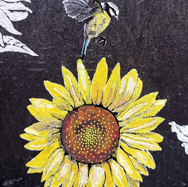 Bluetit & Sunflowers Hand-painted Welsh Sla... - Folksy