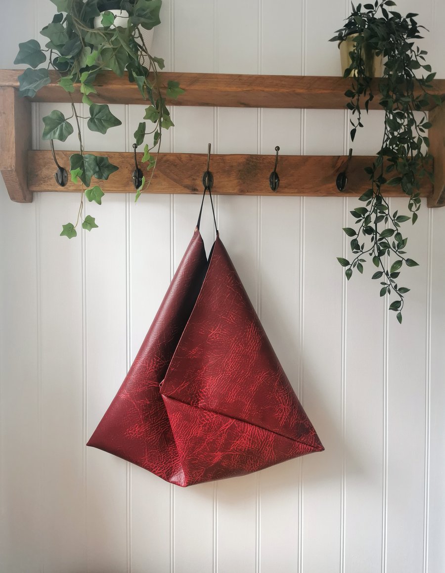 Dark Red Vegan Leather Origami Bag with Faux Su... - Folksy