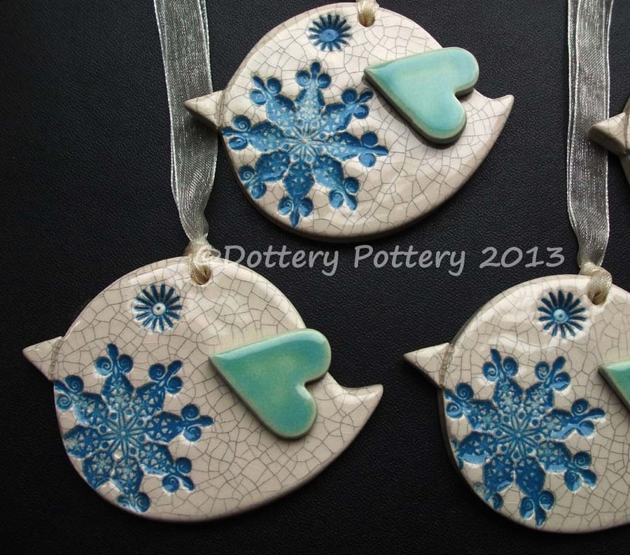 Ceramic Frosty robin Christmas decoration - Folksy