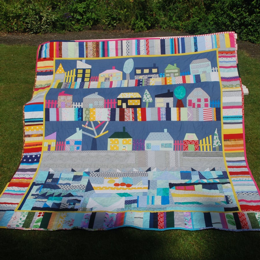 Patchwork Quilt, Picture Quilt, Seaside Quilt - Folksy