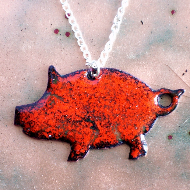 red pig pendant - Folksy