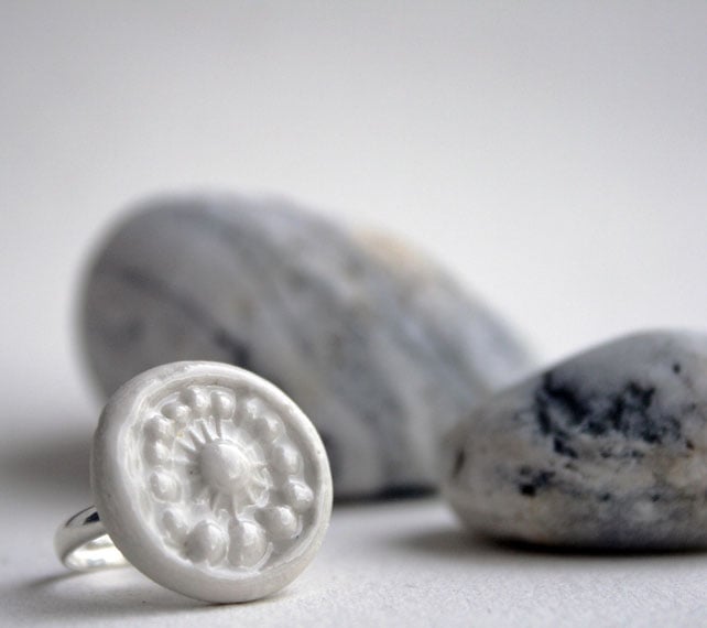 Handmade Ceramic flower ring - white porcelain ... - Folksy