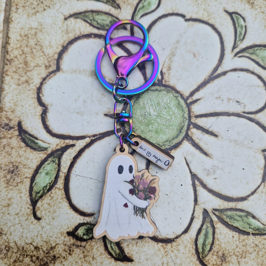 Flower Ghost Keyring - Folksy