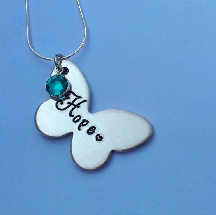 Hand stamped personalised butterfly name neckla... - Folksy
