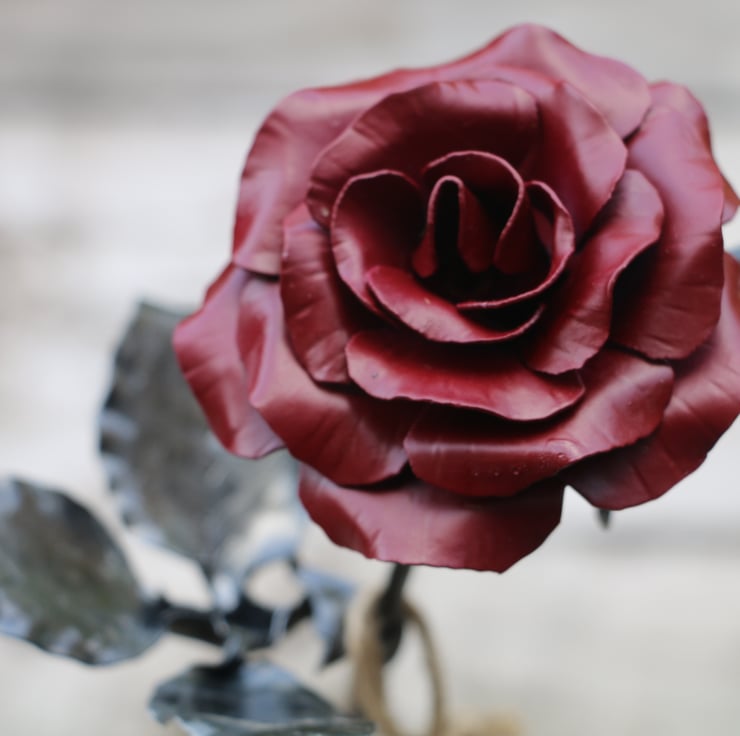 Red wine steel handmade metal rose, flower Scul... - Folksy