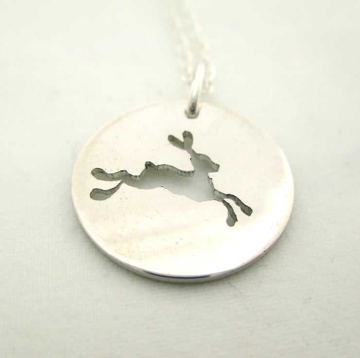 Hare Necklace. Running Hare Sterling Silver Pen... - Folksy