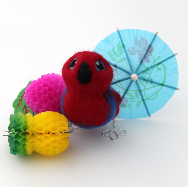 Needle Felted Red Parrot Red Eclectus Bird - Folksy