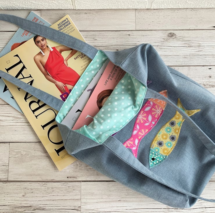 Fish tote bag with four bright colourful fish - Folksy