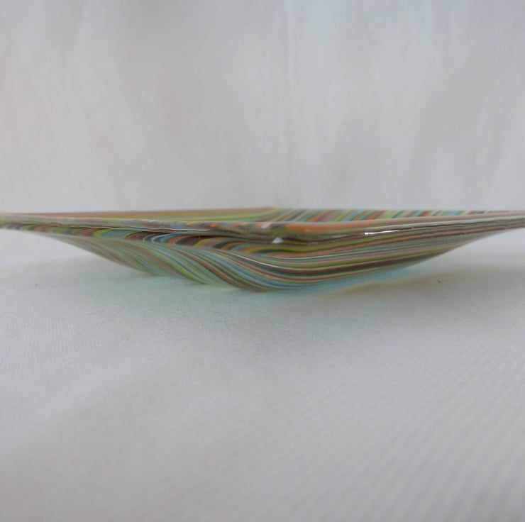 Colourful striped square fused glass dish - Folksy
