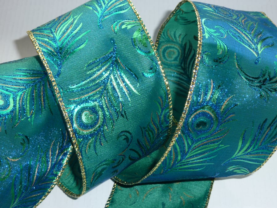 1 Metre Wire Edged Christmas Ribbon 63mm Turquo... - Folksy