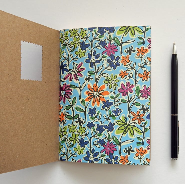 Blue Floral Moleskine style Notebook with Cream... - Folksy