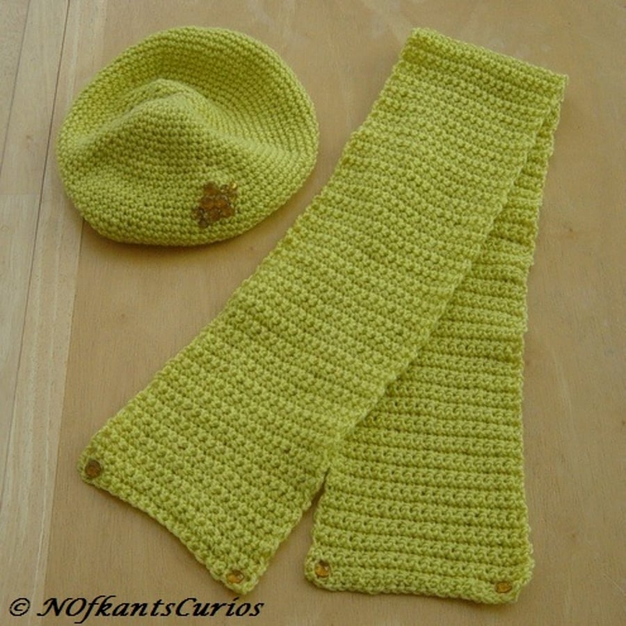 Soft Beret & Scarf Ensemble, with Honey Gla... - Folksy