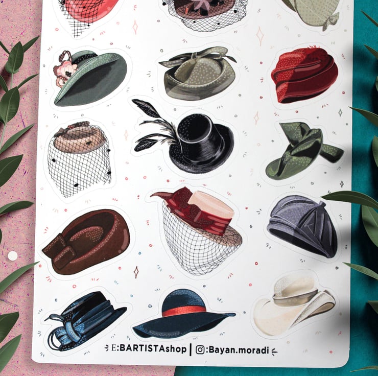 Vintage hats stickers, planner stickers, bullet... - Folksy