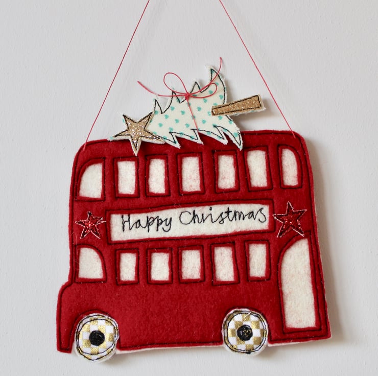 Christmas Red Bus - Hanging Decoration - Folksy