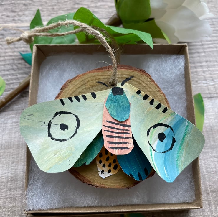 Mint Green Collage Moth Butterfly - Folksy
