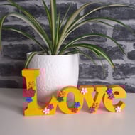 Wooden love word decoration yellow and sparkly ... - Folksy