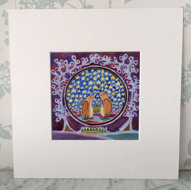 Counting Stars bunnies mounted print Jo Roper - Folksy