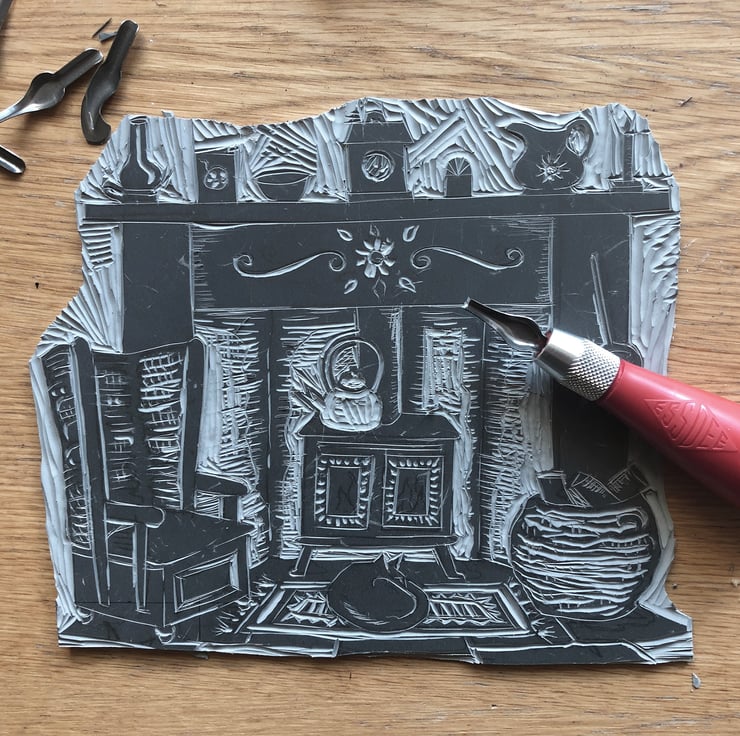 Fireside - Original Linocut Print - Edition of 4 - Folksy