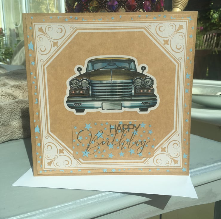 Americana vintage car birthday card - Folksy