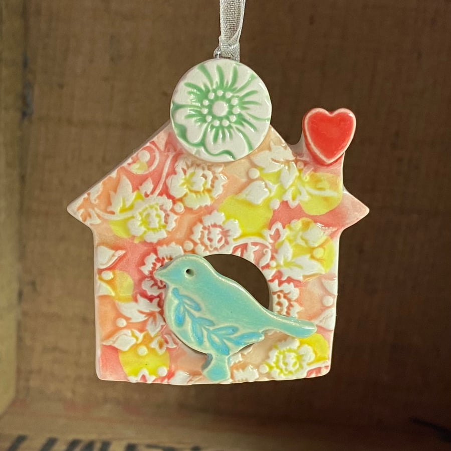 Small Ceramic bird house decoration - Folksy