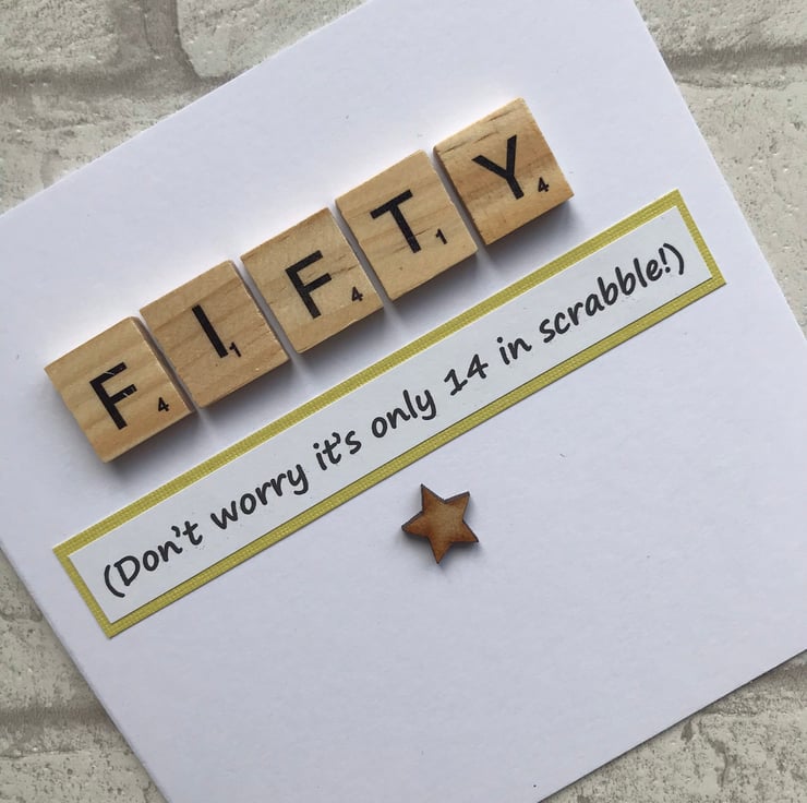 Handmade 50th Birthday Card: Wooden Scrabble Ti... - Folksy