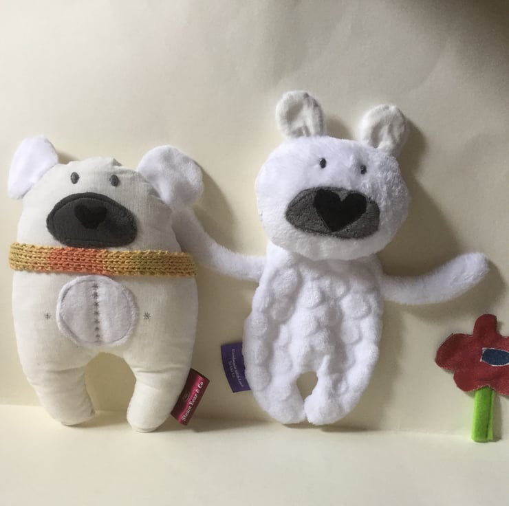 White Handmade Plush Polar Bear Lovey with spot... - Folksy