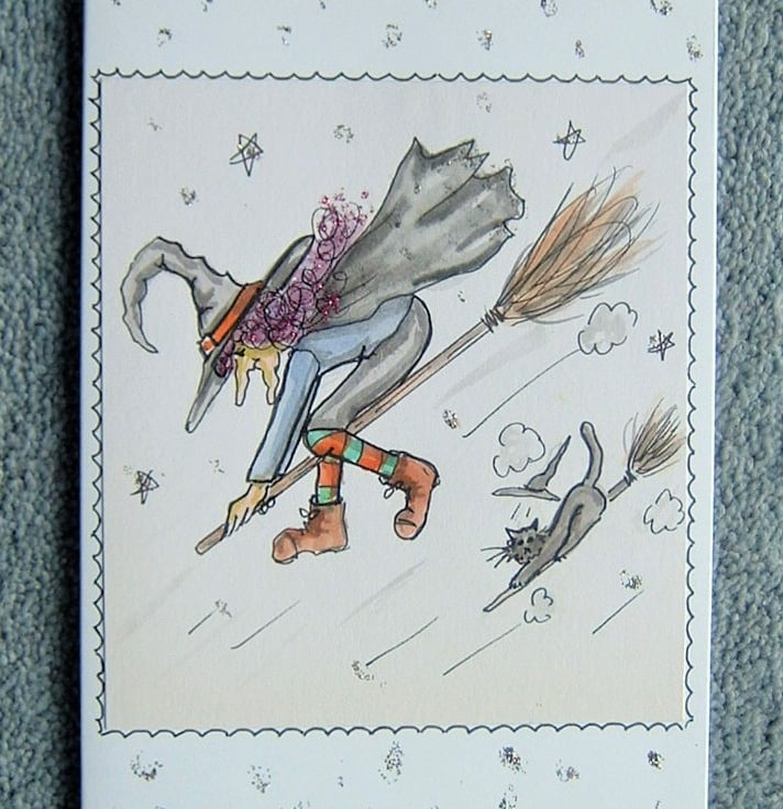 All occasions hand painted witch card ( ref f 266) - Folksy