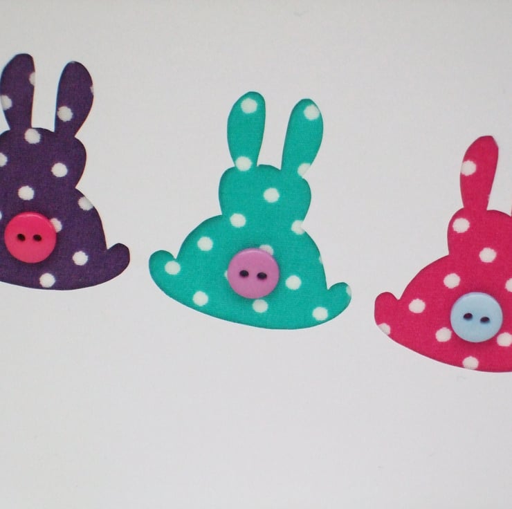 3 Little Dotty Bunnies Card with button tails ... - Folksy