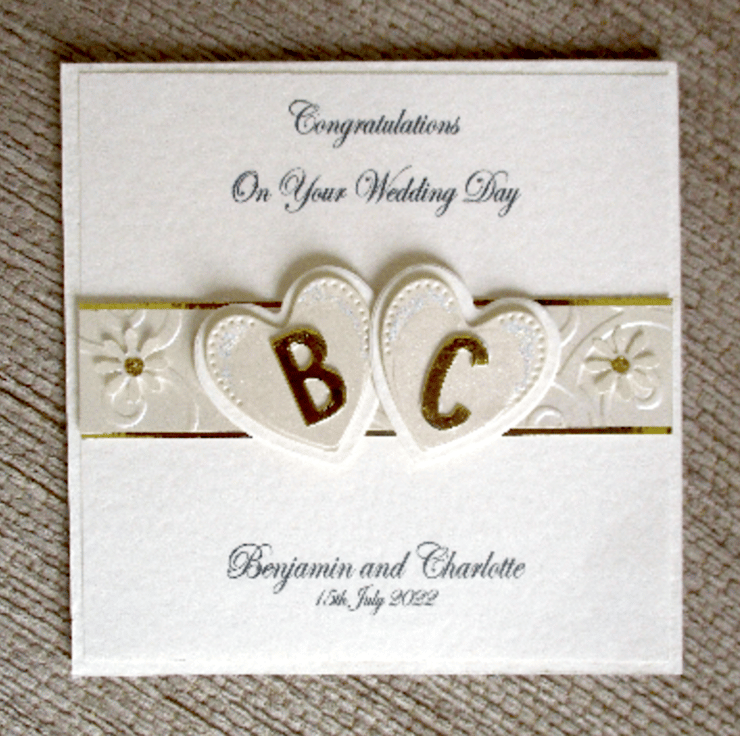 Personalised Hearts Wedding Card - Initials - I... - Folksy