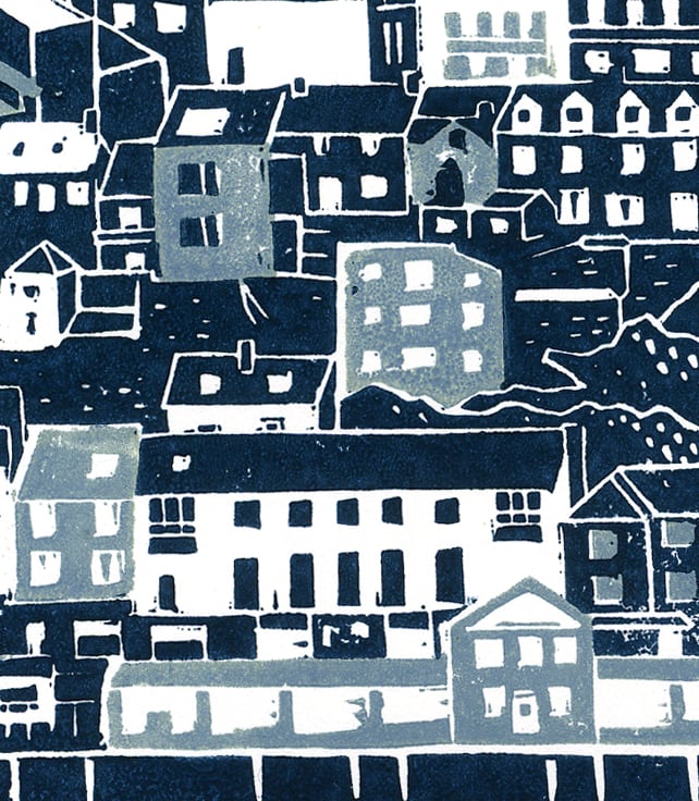 Whitby No.2 two-colour linocut print - Folksy