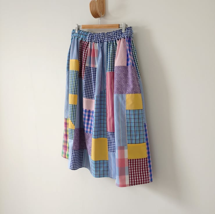 Upcycled Cotton Patchwork Skirt, Elasticated Wa... - Folksy