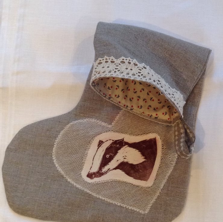 Hand printed linen stocking - Folksy