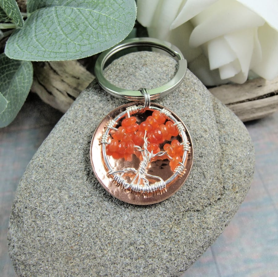 Keyring. Tree of Life Bag Charm. Carnelian Gems... - Folksy
