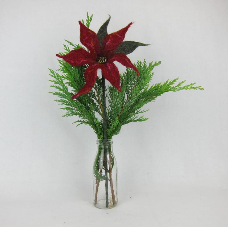 Felted flower, wool with silk fibres in red - Folksy