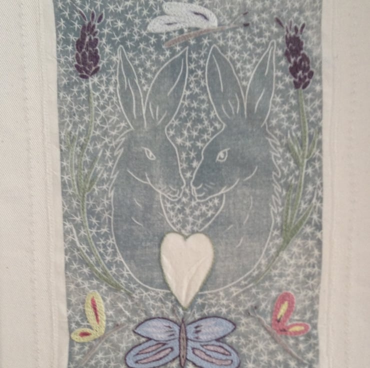 Hand printed and Embroidered Hare artwork - Folksy